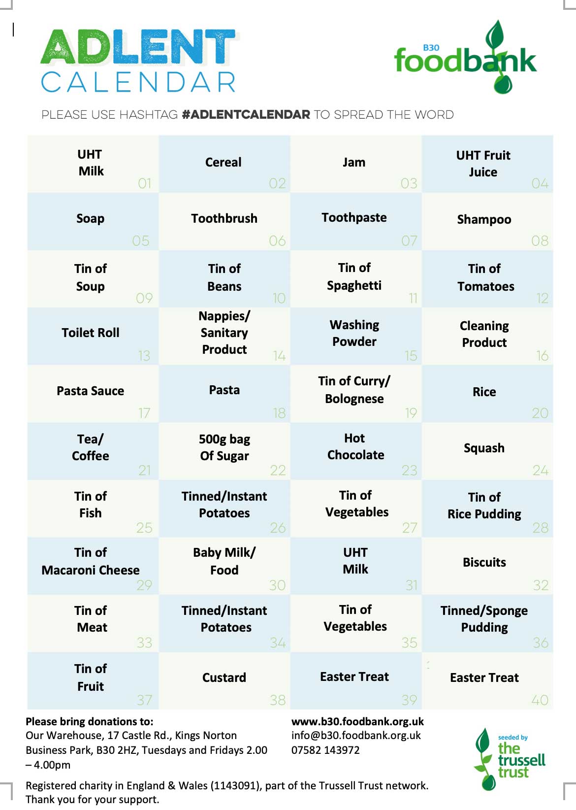Ad-Lent Calendar | B30 & South Birmingham Foodbank